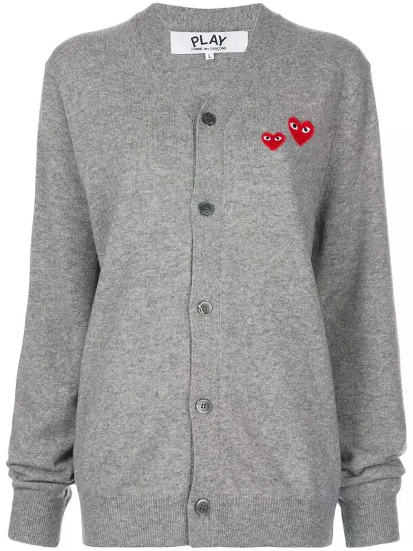 Play Comme Des Garcon Double Heart-patch Knit Cardigan