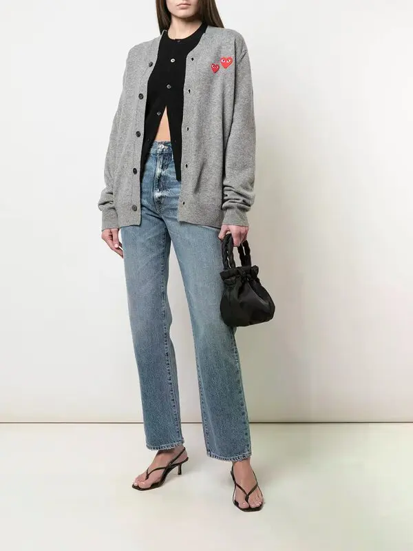 Play Comme Des Garcon Double Heart-patch Knit Cardigan