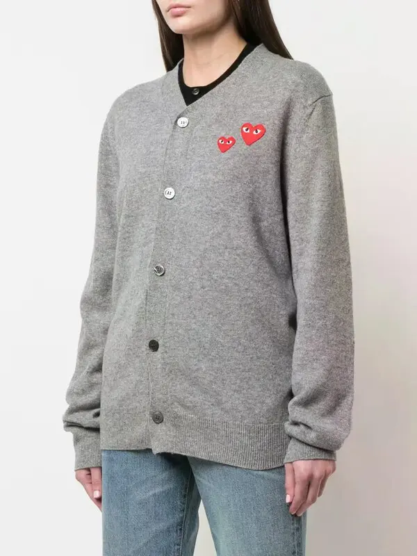 Play Comme Des Garcon Double Heart-patch Knit Cardigan
