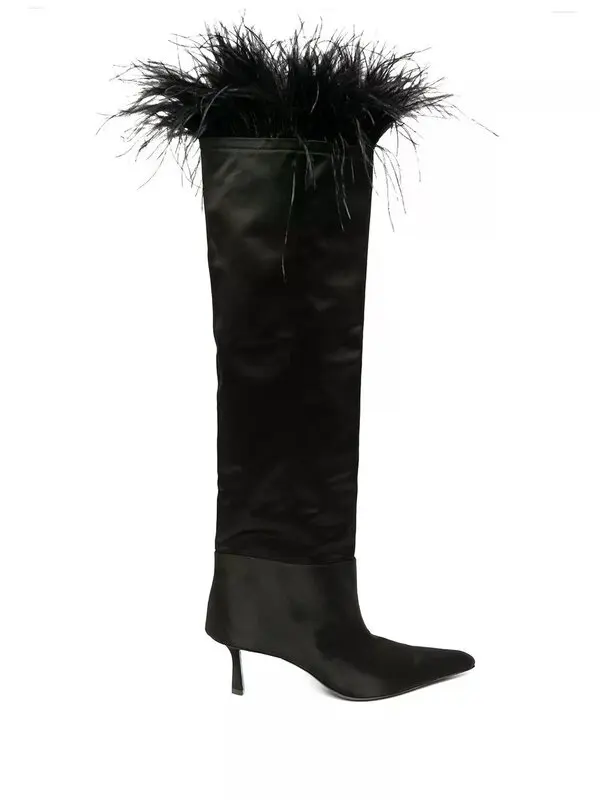 Alexander Wang Viola Feather-trim Satin Boots