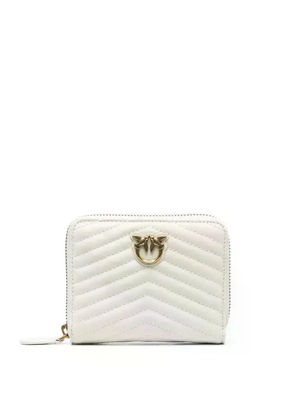 Pinko Square Quilted Nappa Leather Zip-around Purse - Neutrals