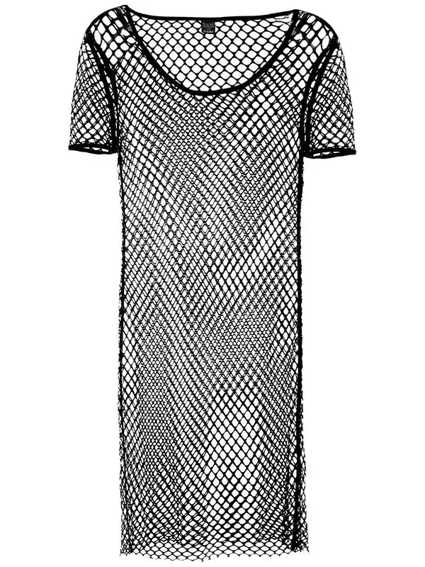 AMIR SLAMA Open Knit Short Beach Dress - Black