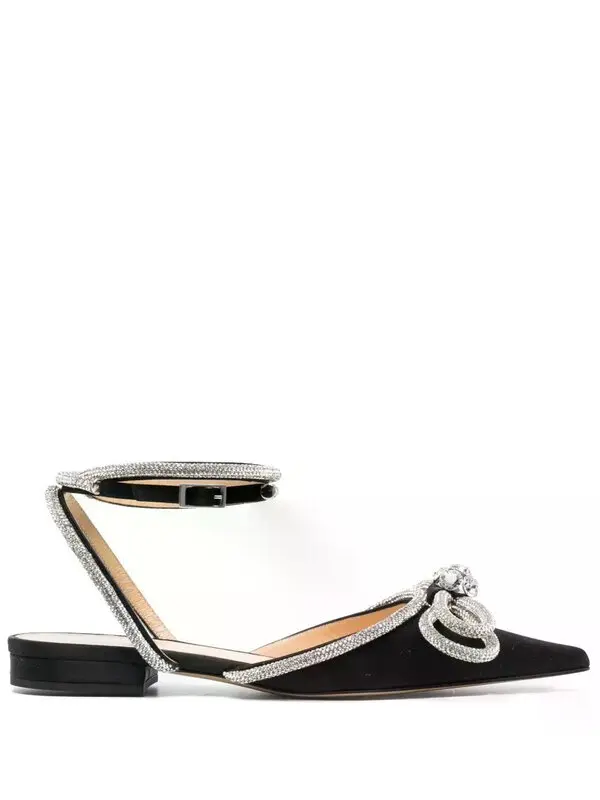Mach & Mach Double Bow Satin Ballerina Shoes - Black