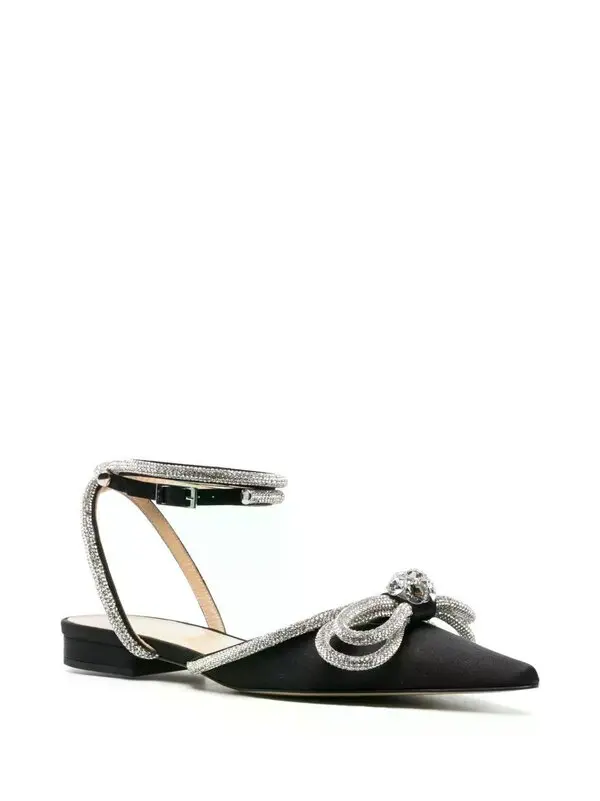 Mach & Mach Double Bow Satin Ballerina Shoes - Black
