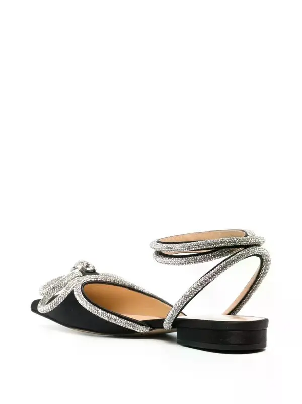 Mach & Mach Double Bow Satin Ballerina Shoes - Black