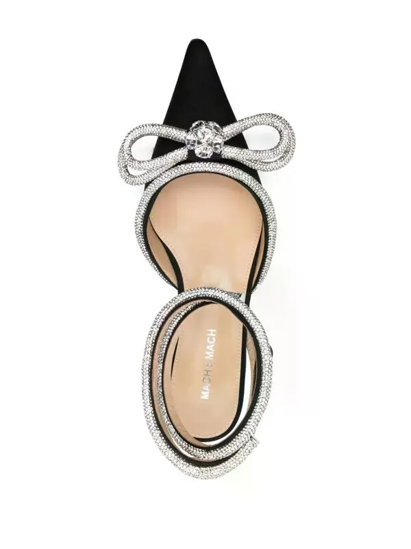 Mach & Mach Double Bow Satin Ballerina Shoes - Black