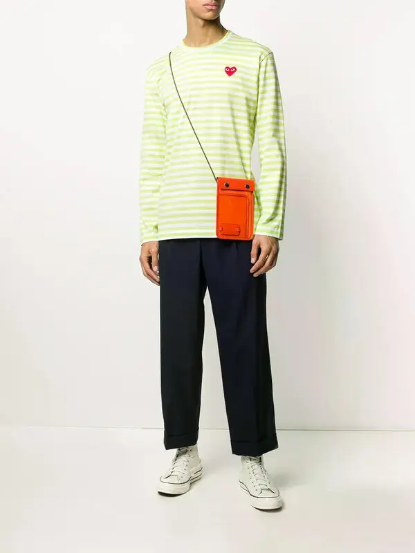Play Comme Des Garcon Striped Heart-logo T-shirt - Green