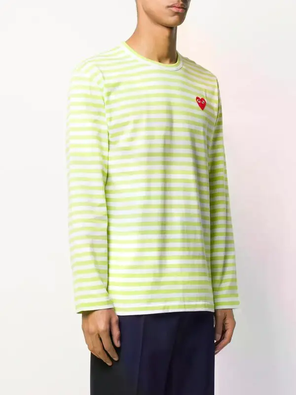 Play Comme Des Garcon Striped Heart-logo T-shirt - Green