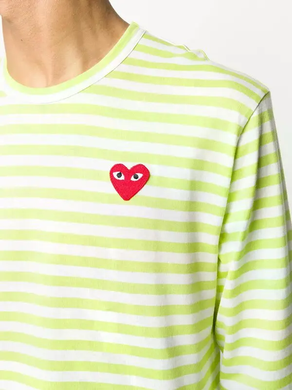 Play Comme Des Garcon Striped Heart-logo T-shirt - Green