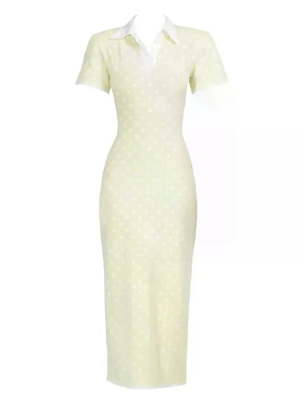 ROWEN ROSE Polka-dot Jersey Midi Dress
