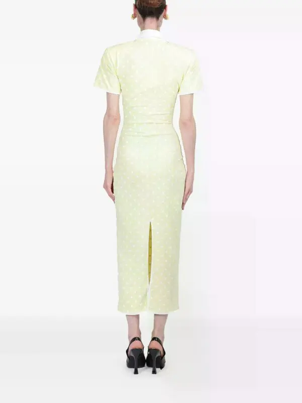 ROWEN ROSE Polka-dot Jersey Midi Dress