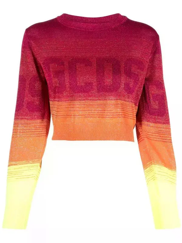 Gcds Logo-print Ombré Cropped Jumper - Pink