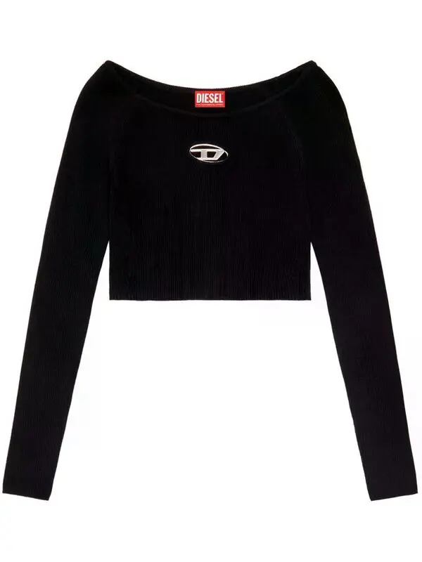 DIESEL® Viscose Knitted Top With Silver-tone Logo Plaque