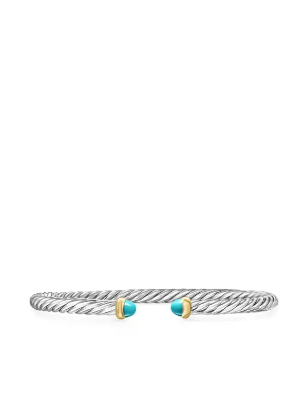 David Yurman 14kt Yellow Gold Cable Flex Cuff Turquoise Bracelet - Silver