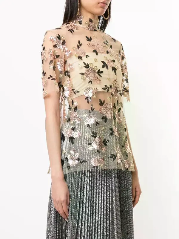MACGRAW Sheer Floral Top