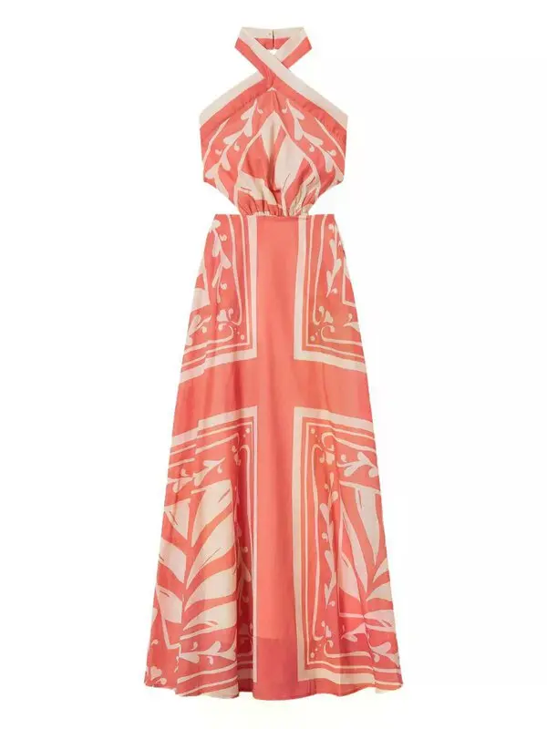 TWINSET Printed Halterneck Maxi Dress - Orange