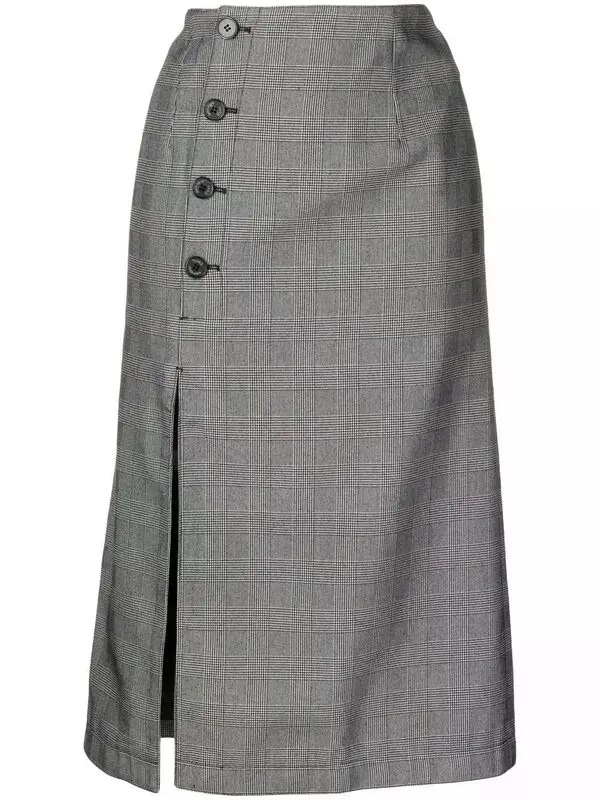 Rokh Button-front Houndstooth Midi Skirt