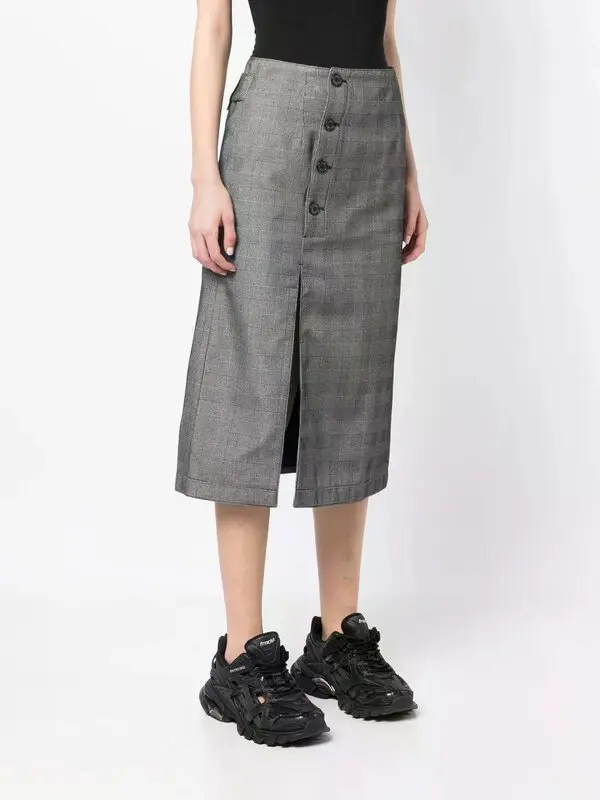 Rokh Button-front Houndstooth Midi Skirt