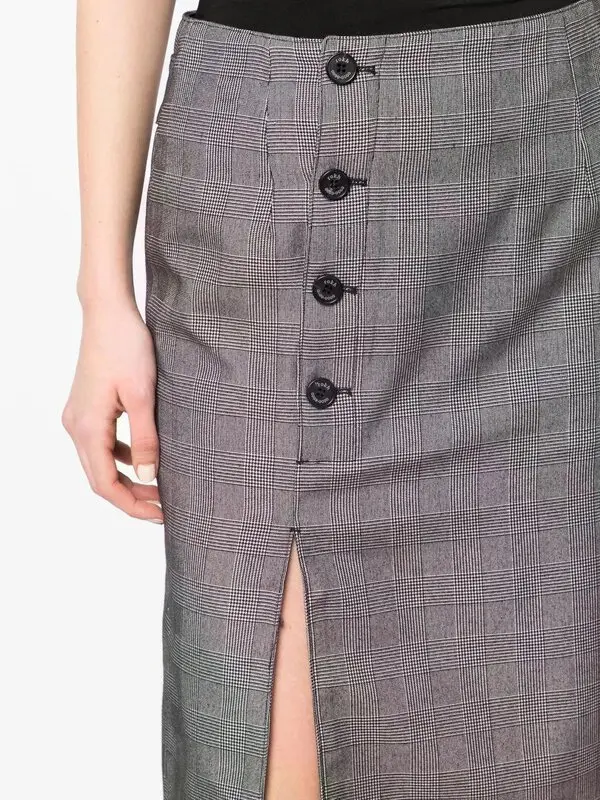 Rokh Button-front Houndstooth Midi Skirt