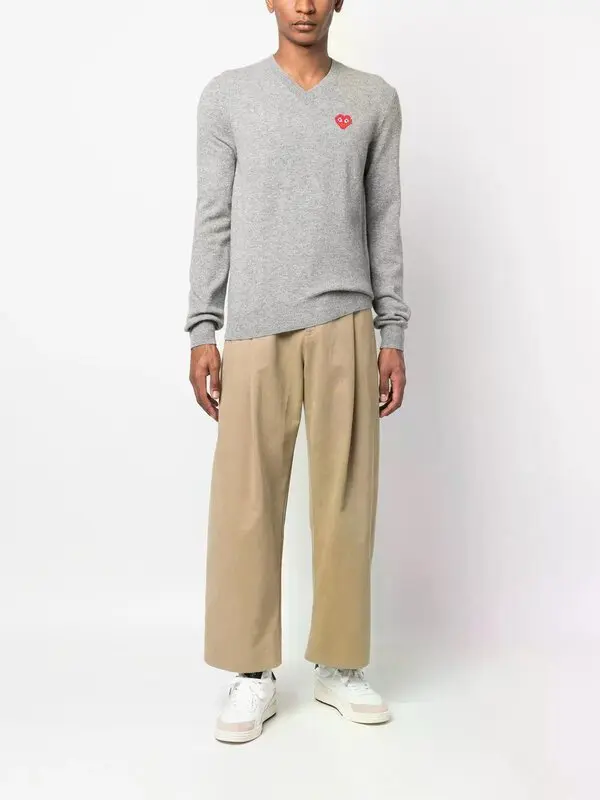 Play Comme Des Garcon V-neck Wool Jumper - Grey