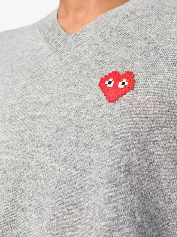 Play Comme Des Garcon V-neck Wool Jumper - Grey