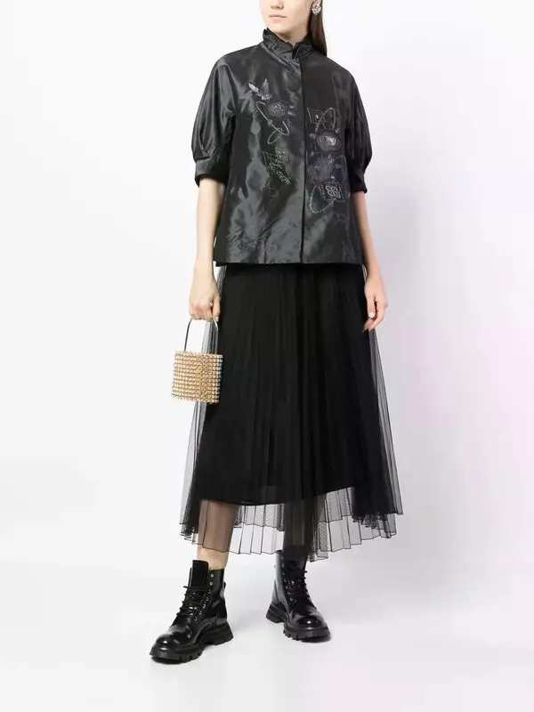 Shiatzy Chen Embroidered Silk Puff-sleeve Jacket