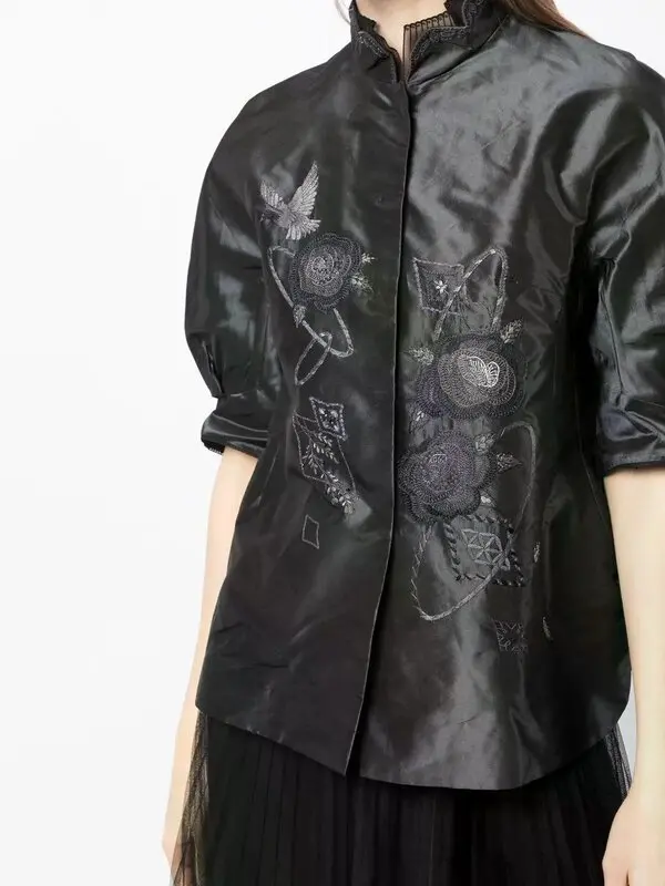 Shiatzy Chen Embroidered Silk Puff-sleeve Jacket