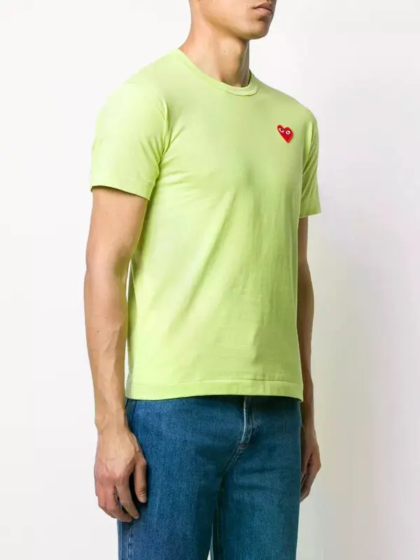 Play Comme Des Garcon Heart Embroidered Round Neck T-shirt - Green