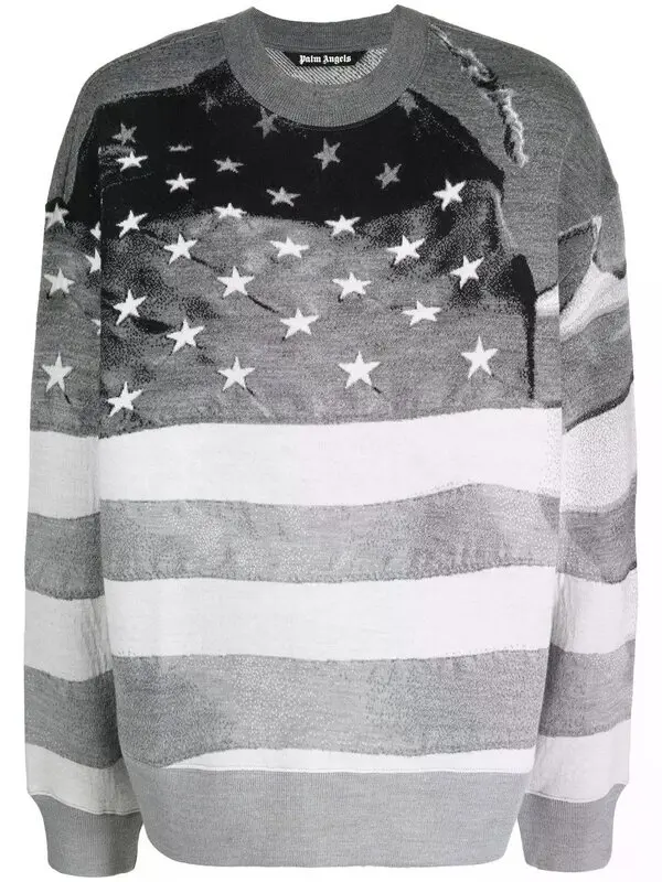 Palm Angels Stars And Stripes Print Sweatshirt - Grey