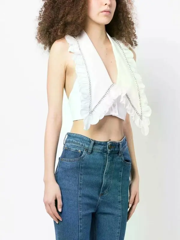 AREA Embellished Cropped Top