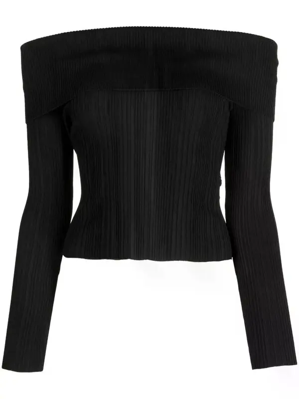SELF-PORTRAIT Ribbed Off-shoulder Blouse