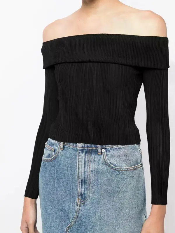 SELF-PORTRAIT Ribbed Off-shoulder Blouse