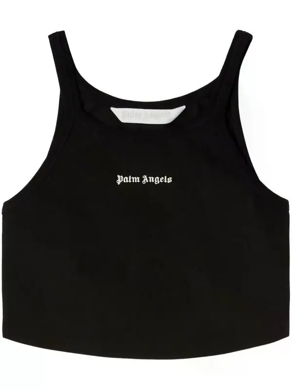 Palm Angels Logo-print Cropped Tank Top - Black