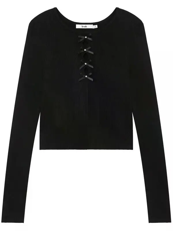 B+AB Ribbed Knit Top With Bow Detail