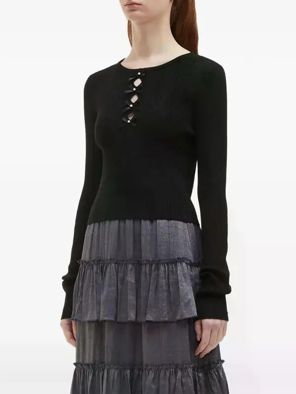B+AB Ribbed Knit Top With Bow Detail