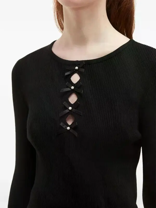 B+AB Ribbed Knit Top With Bow Detail