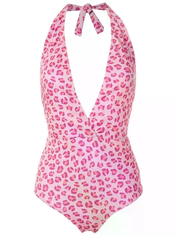 AMIR SLAMA Leopard-print V-neck One-piece Swimsuit - Pink