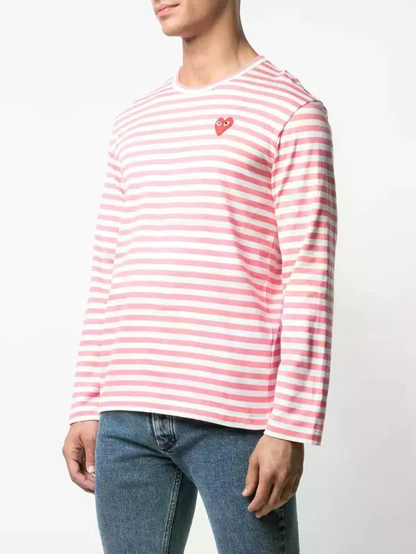 Play Comme Des Garcon Striped Logo T-shirt - Pink