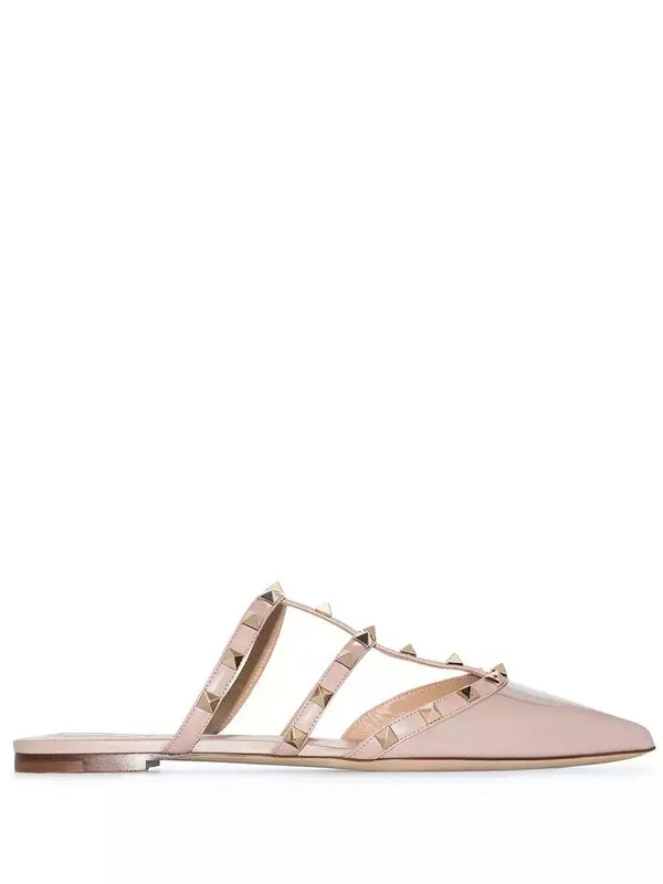 Valentino Garavani Rockstud Patent Leather Mules - Neutrals