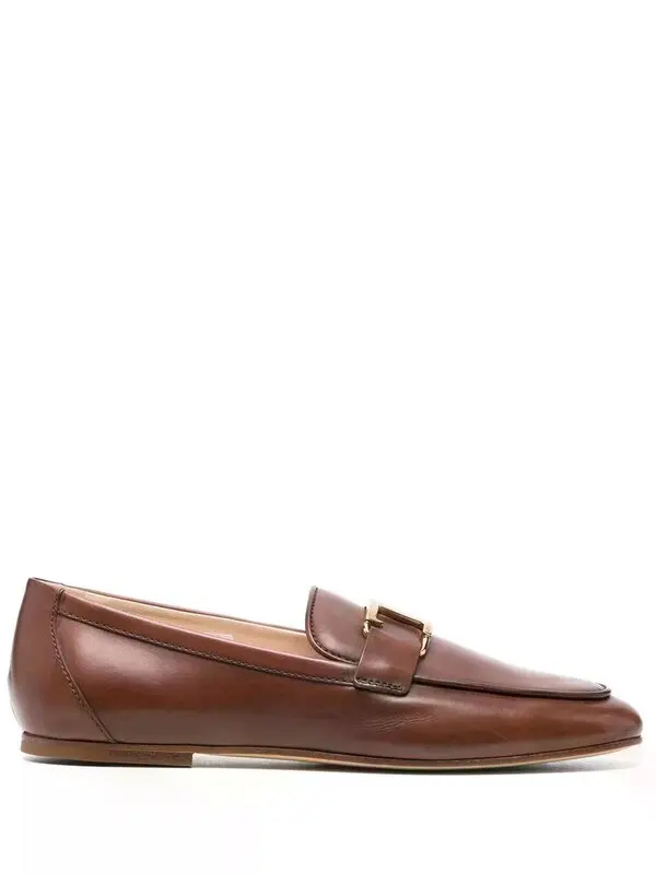 TOD'S T-logo Leather Loafers - Brown