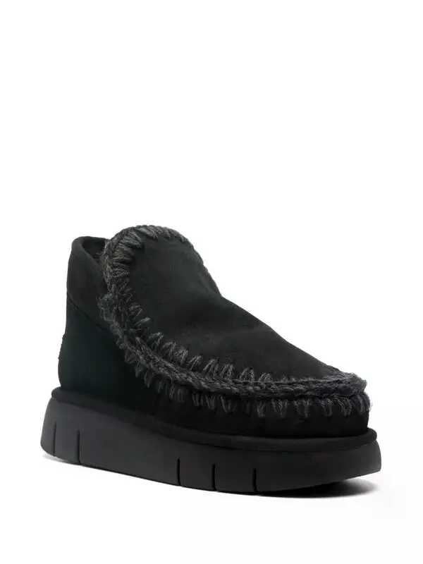 Mou Sheepskin Suede Ankle Boots With Crochet Trim - Black
