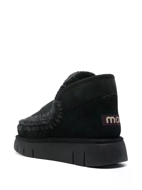 Mou Sheepskin Suede Ankle Boots With Crochet Trim - Black