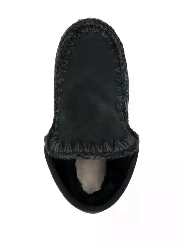 Mou Sheepskin Suede Ankle Boots With Crochet Trim - Black