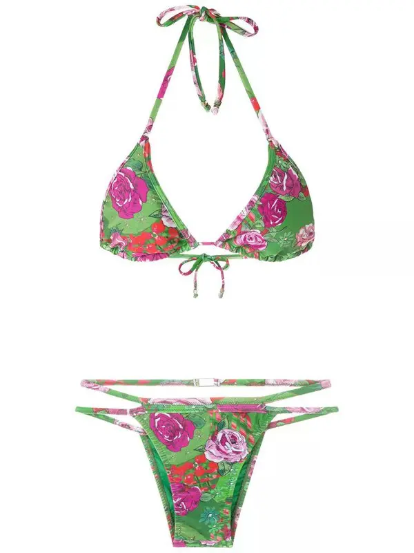 AMIR SLAMA Floral-print Bikini Set - Green