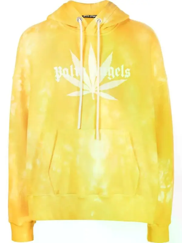 Palm Angels Leaf Tie-dye Logo-print Hoodie - Yellow