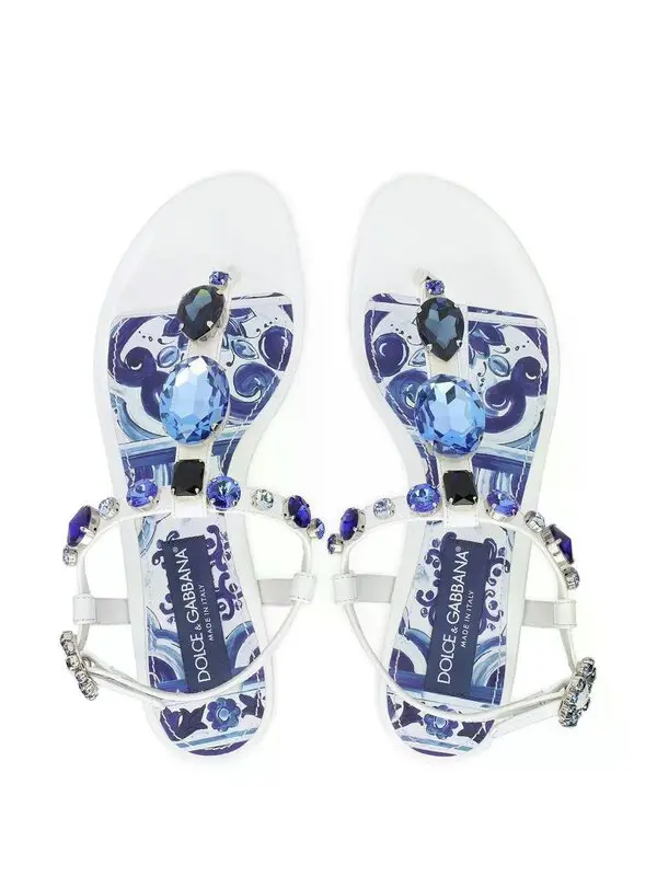 Dolce & Gabbana Bejewelled Patent Leather Thong Sandals