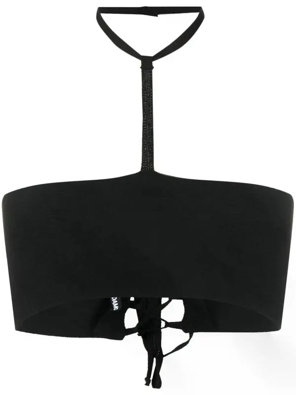 ANDREĀDAMO Lace-up Halterneck Crop Top - Black