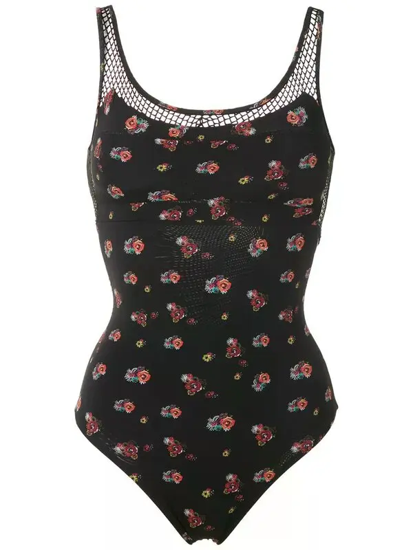 AMIR SLAMA Floral Mesh Panel Swimsuit - Black