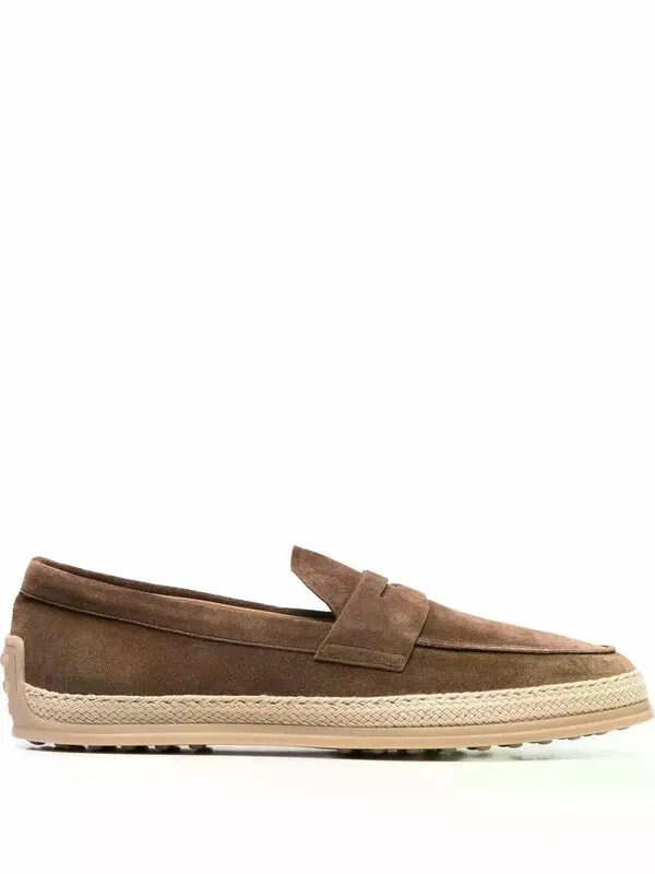 TOD'S Woven Trim Penny Loafers - Brown