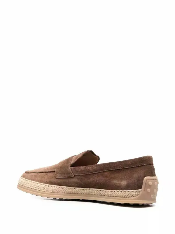 TOD'S Woven Trim Penny Loafers - Brown